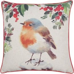 Robin Printed Christmas Cushion